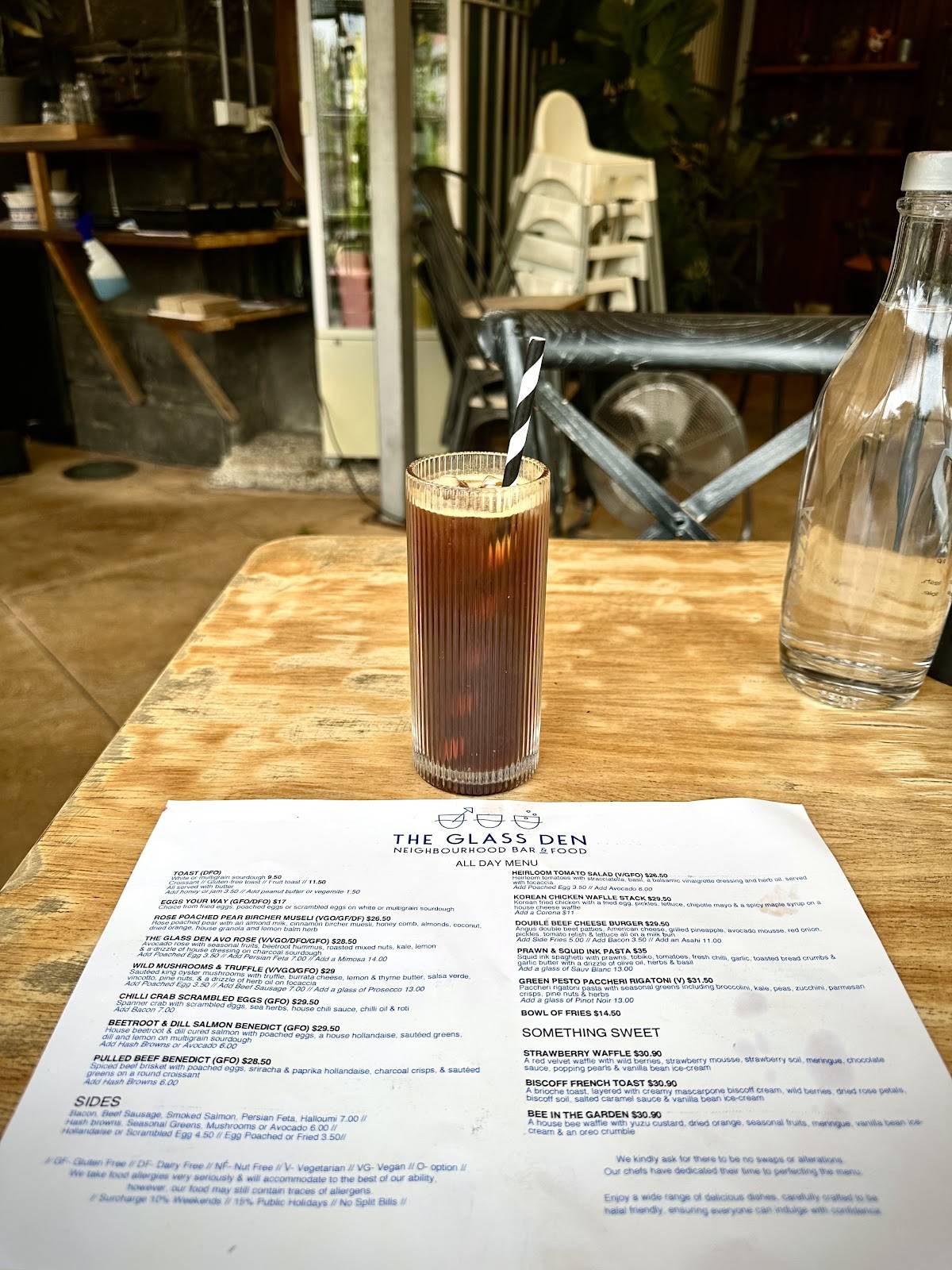 Menu at The Glass Den cafe, Coburg