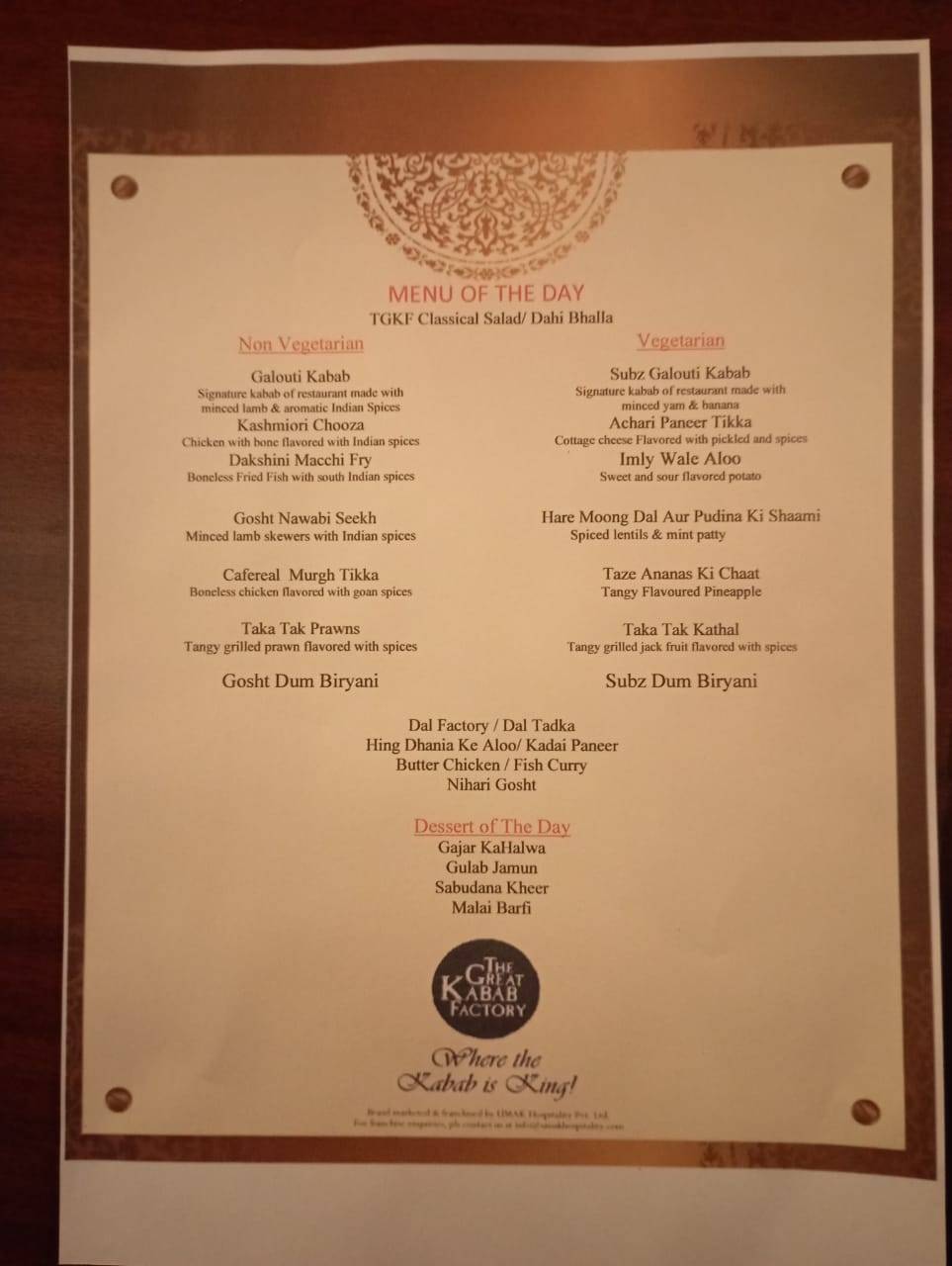 Menu at The Great Kabab Factory Express, Patna