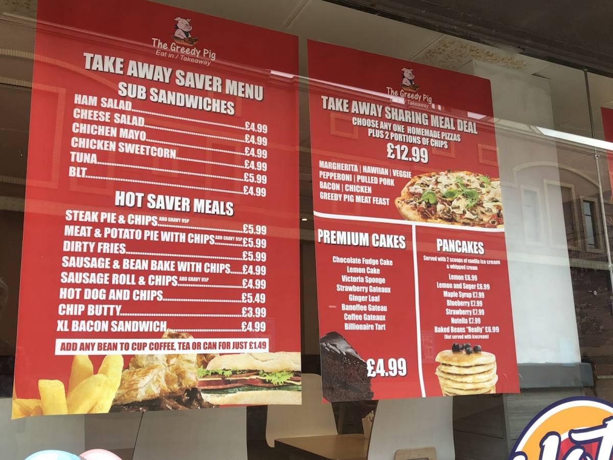 Menu at The Greedy Pig restaurant, Blackpool