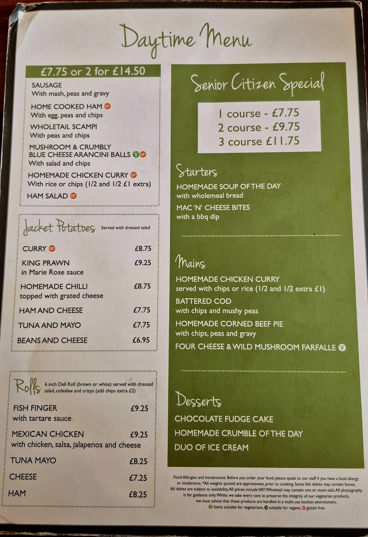 Menu at The Greenfield pub & bar, Pentre