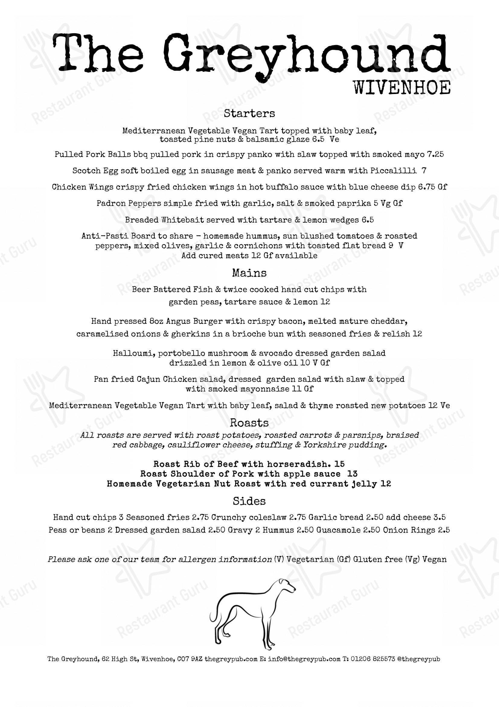 Menu at The Greyhound pub & bar, Wivenhoe, 62 High St