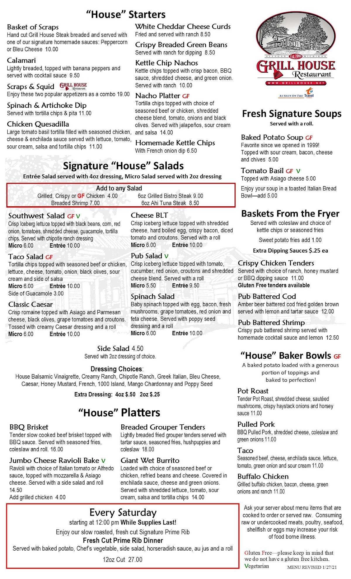Menu at The Grill House steakhouse, Allegan, 32nd St