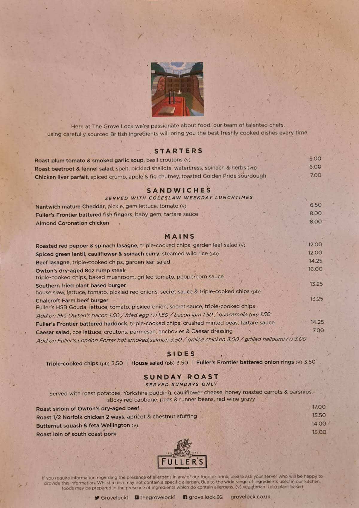 Menu at The Grove Lock, Leighton Buzzard pub & bar, Leighton Buzzard, Grove