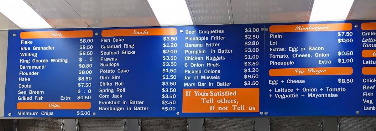 Menu at The Gully Fish Shop restaurant, Ferntree Gully