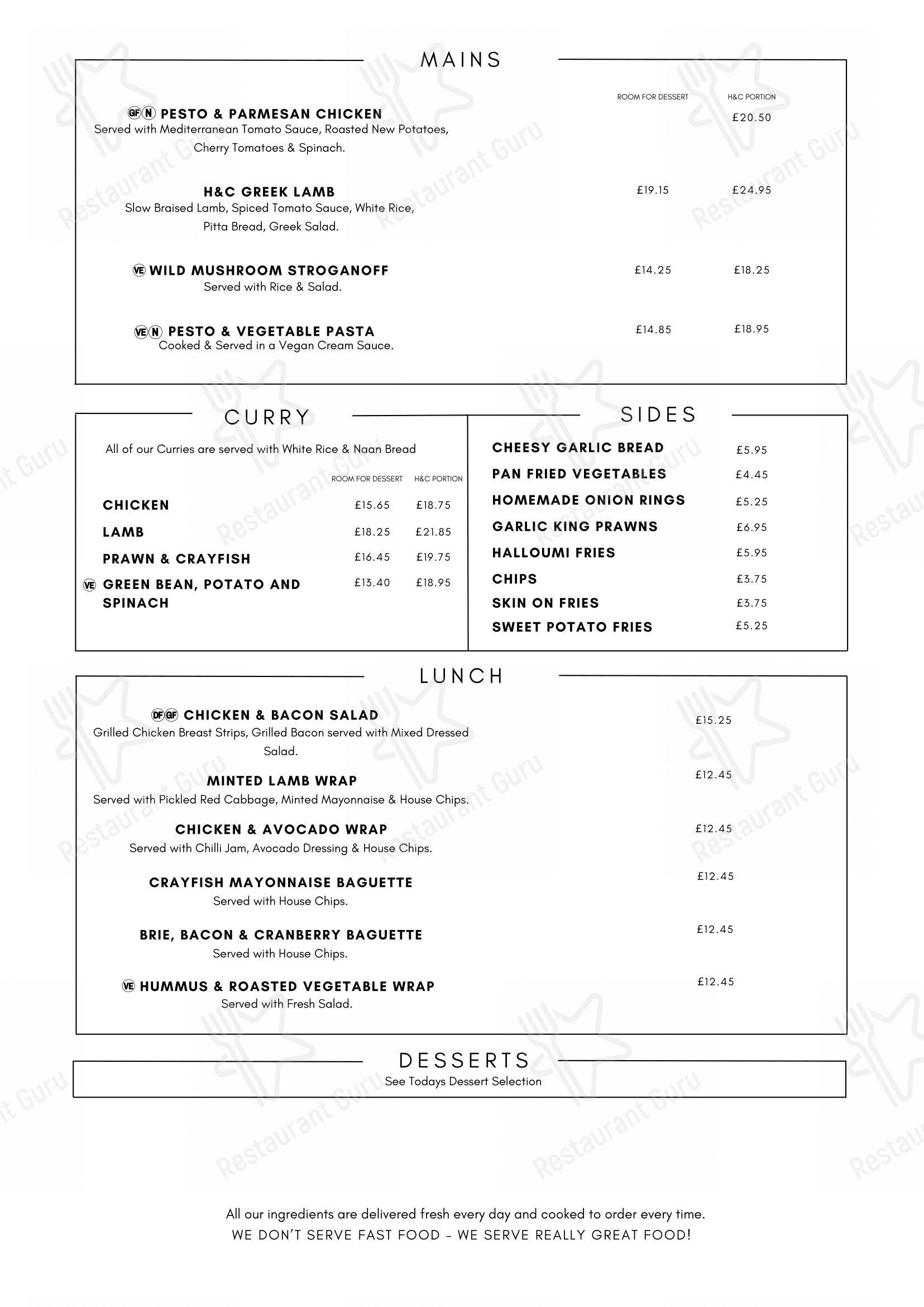 Menu at The Hand & Crown pub & bar, Sawbridgeworth