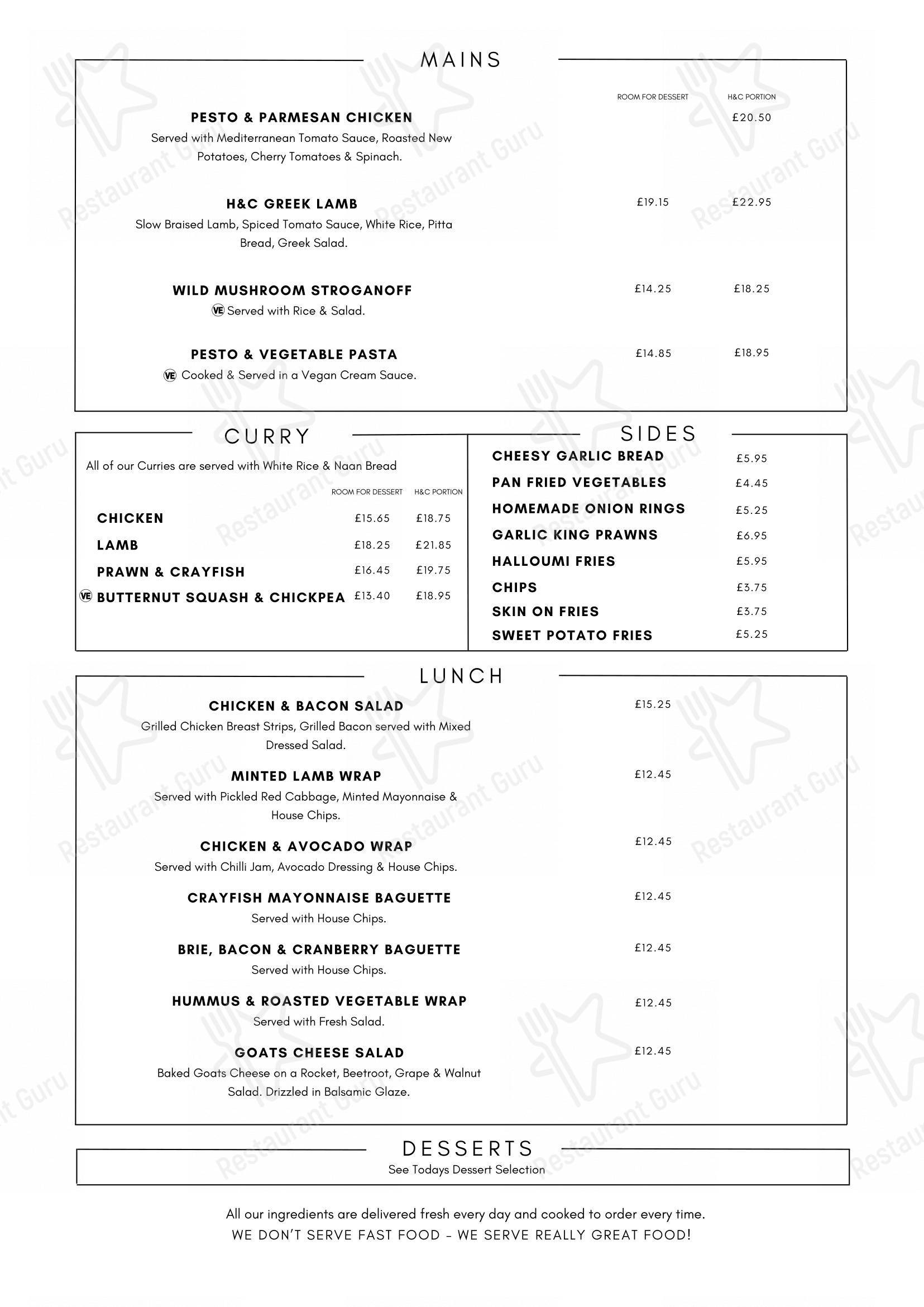 Menu at The Hand & Crown pub & bar, Sawbridgeworth