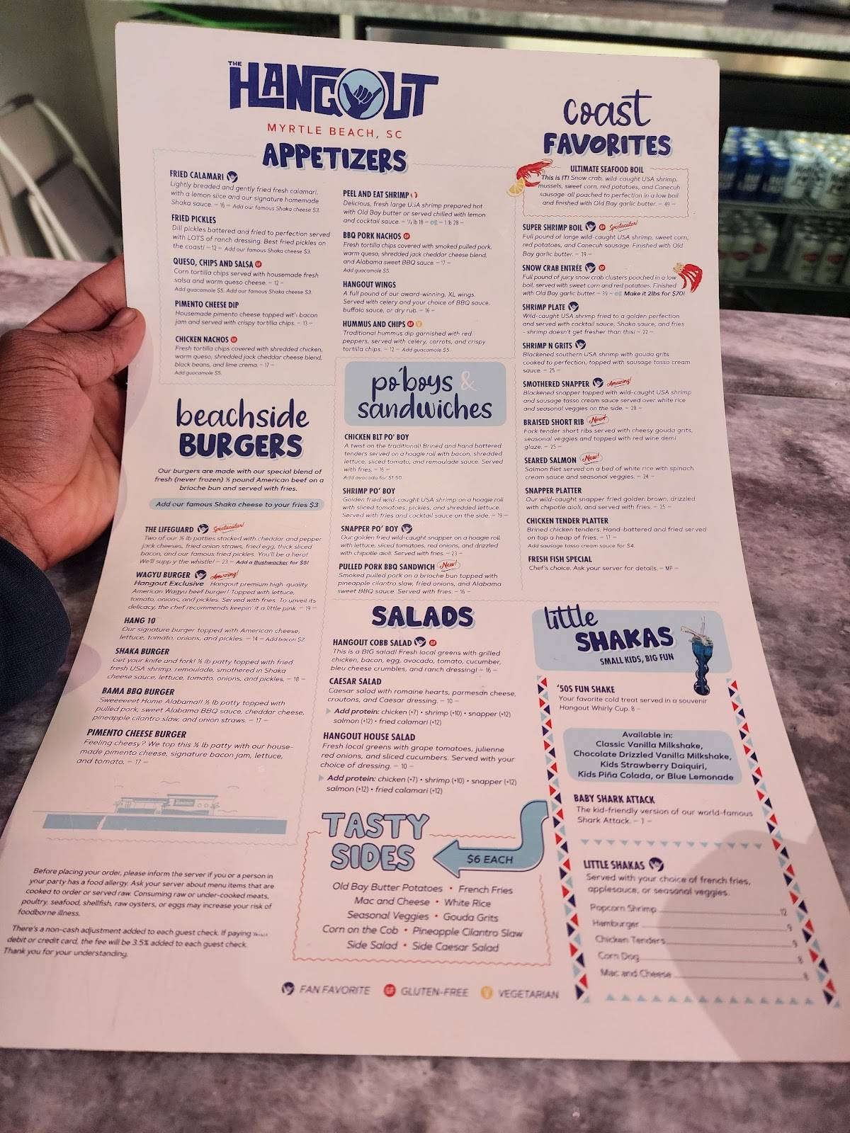 Menu at The Hangout pub & bar, Myrtle Beach, Celebrity Cir