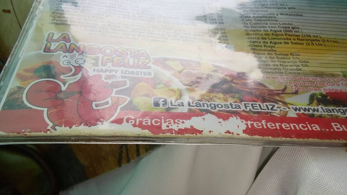 Menu at The Happy Lobster restaurant, Puerto Vallarta