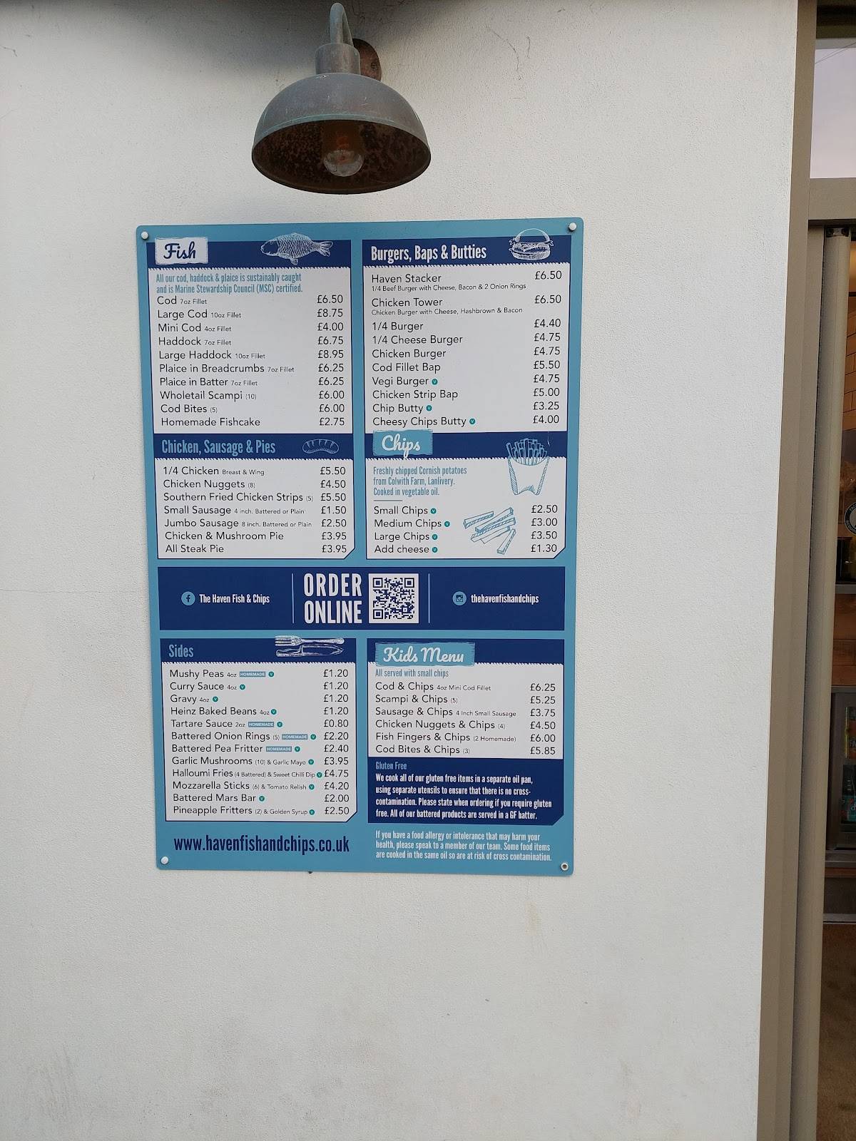 Menu at The Haven Fish & Chips in Gorran Haven fast food, Gorran Haven