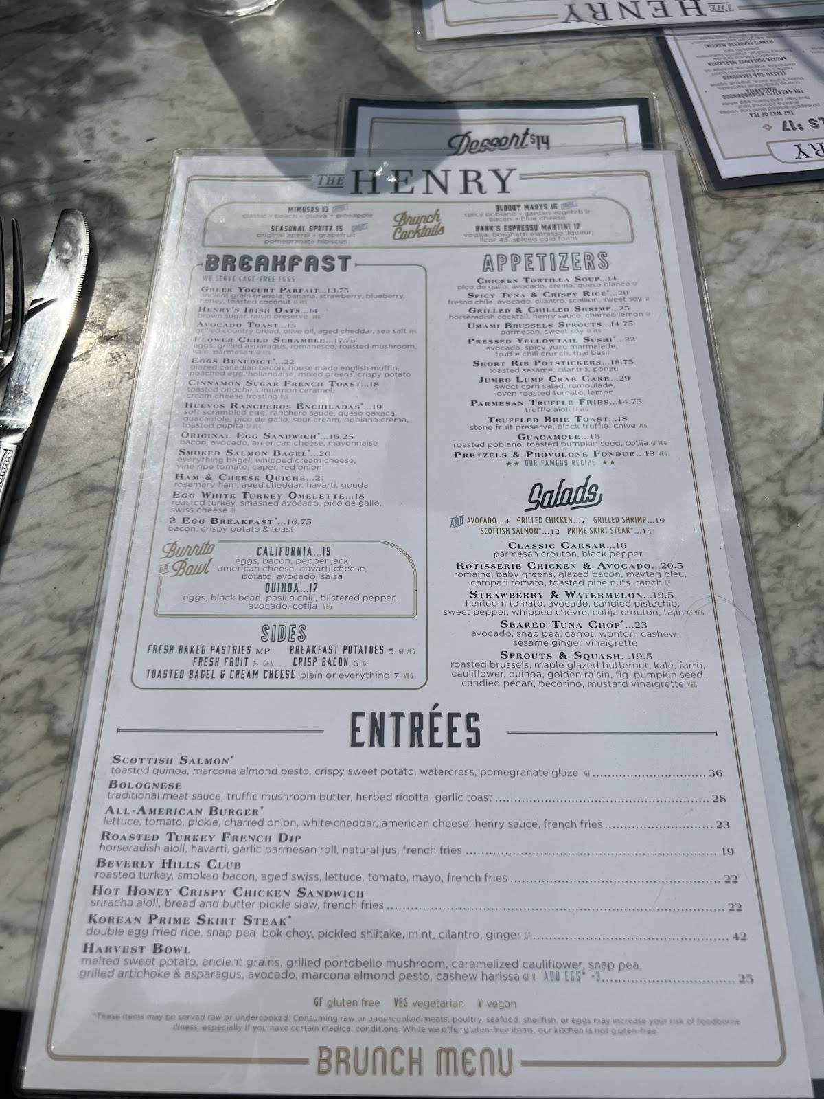 Menu at The Henry restaurant, Dallas, N Akard St Suite 250