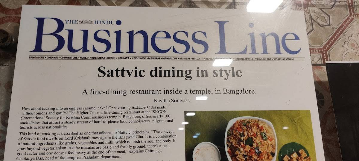 Menu at The Higher Taste Restaurant, Bengaluru, Inside ISKCON