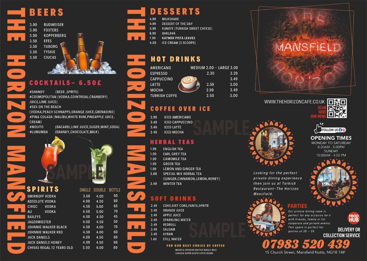 Menu at The Horizon Mansfield Coffee Restaurant, Mansfield