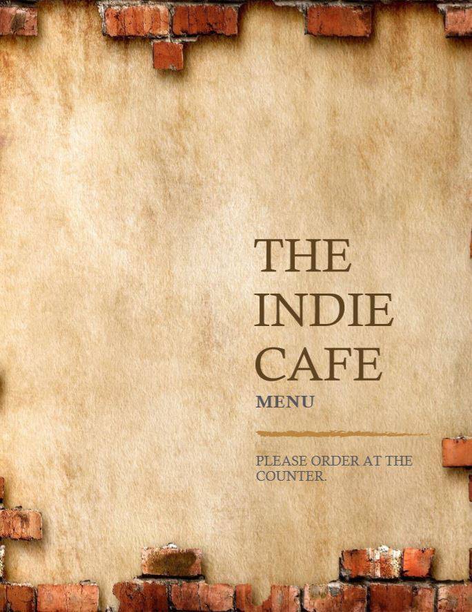 Menu at The Indie Cafe, Dehradun