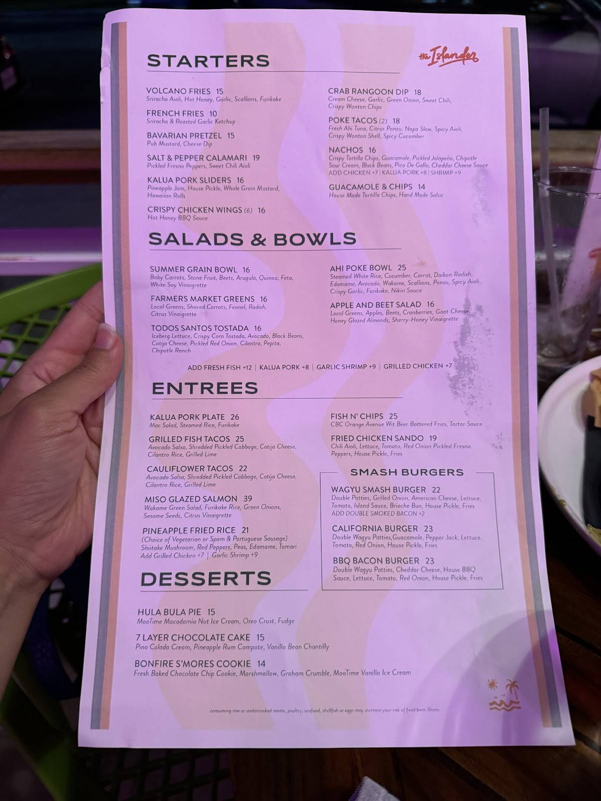 Menu at The Islander pub & bar, Coronado, Orange Ave