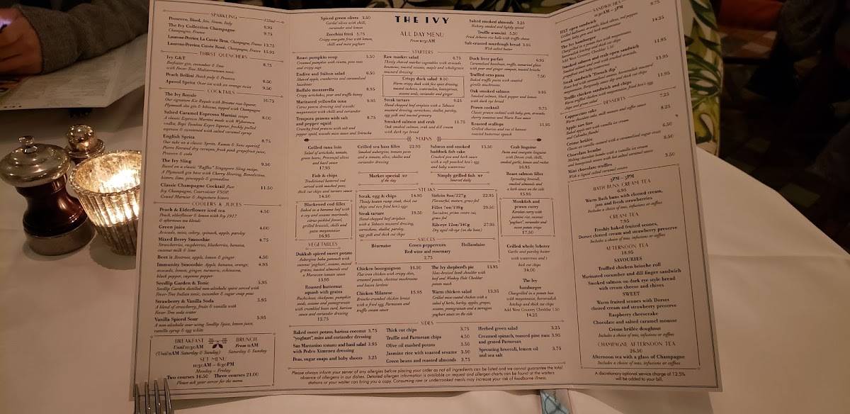 Menu at The Ivy Bath Brasserie & Garden restaurant, Bath