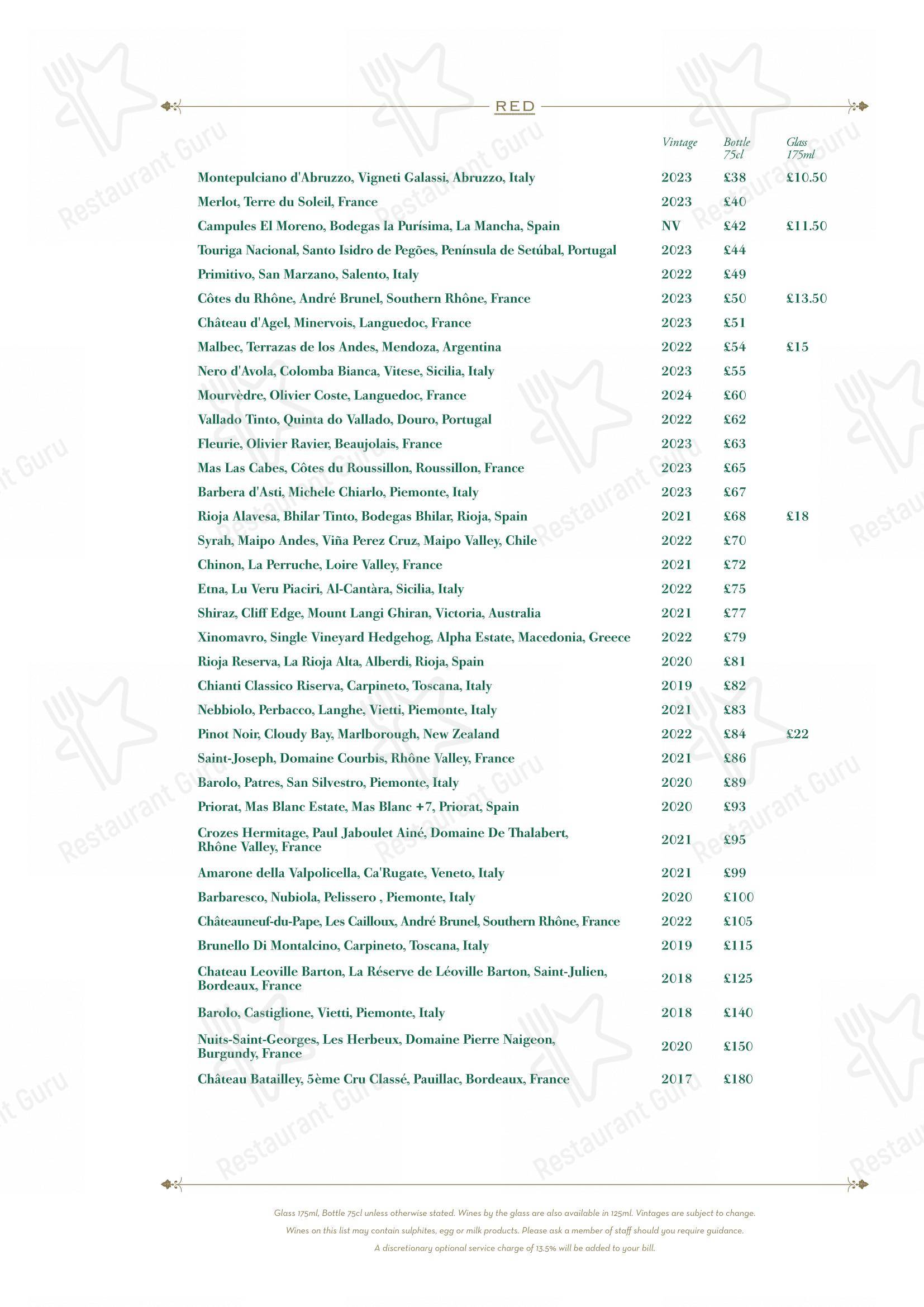 Menu at The Ivy Belfast Brasserie restaurant, Belfast