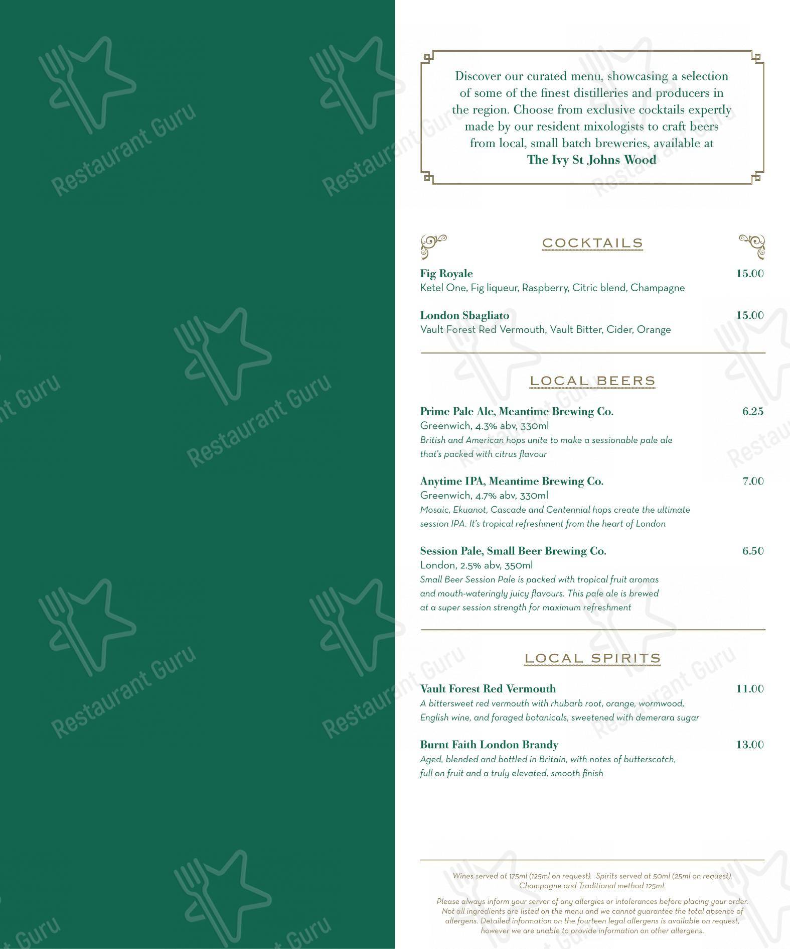 Menu at The Ivy Belfast Brasserie restaurant, Belfast