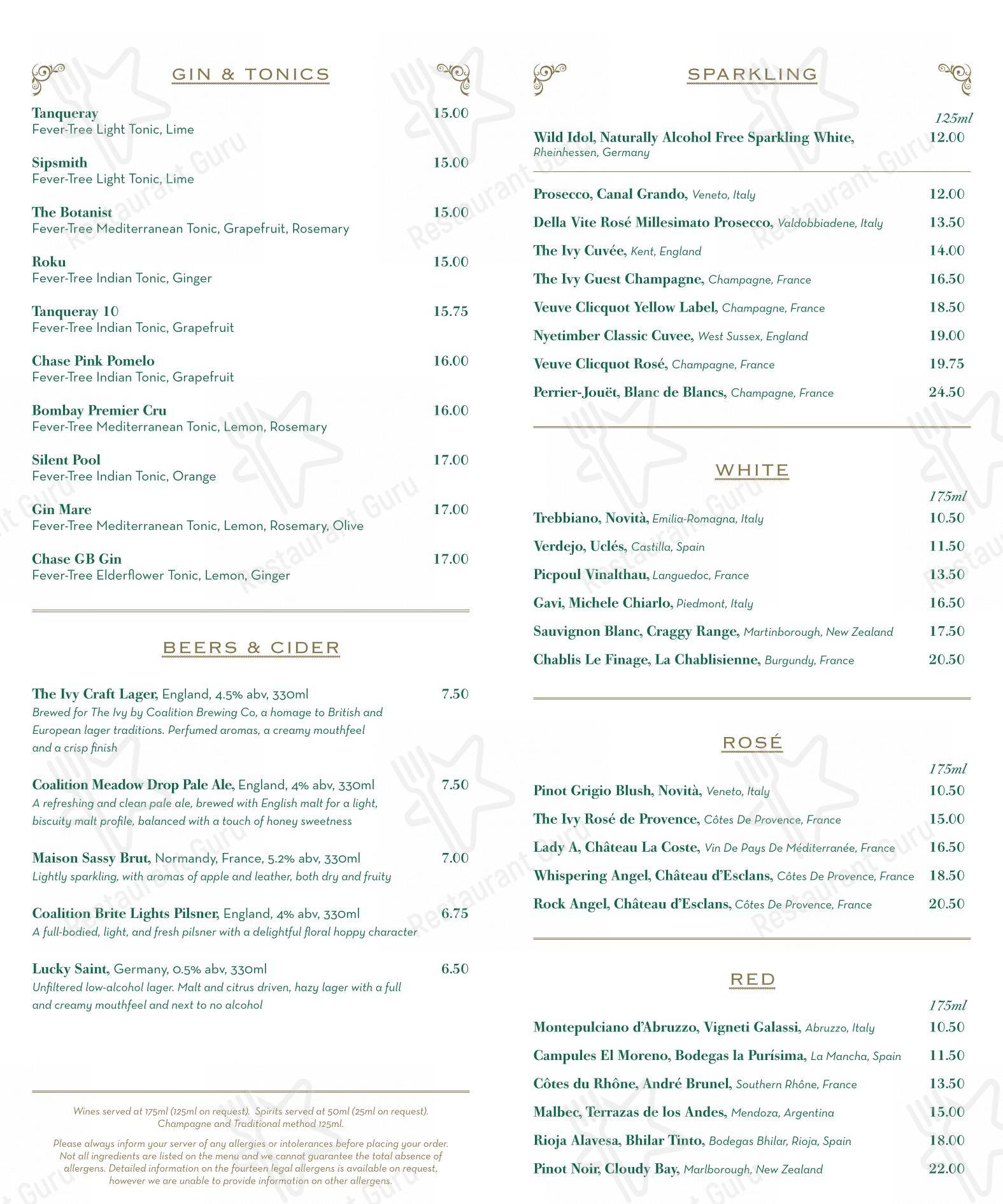 Menu at The Ivy Belfast Brasserie restaurant, Belfast