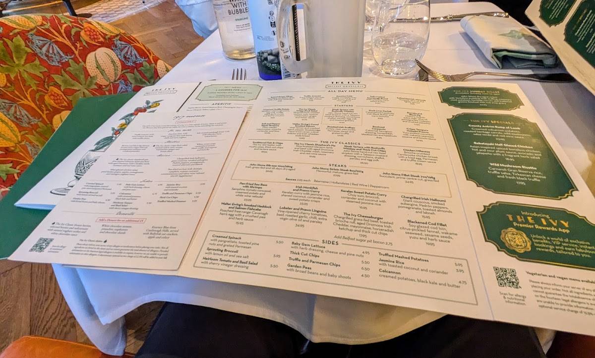 Menu at The Ivy Belfast Brasserie restaurant, Belfast