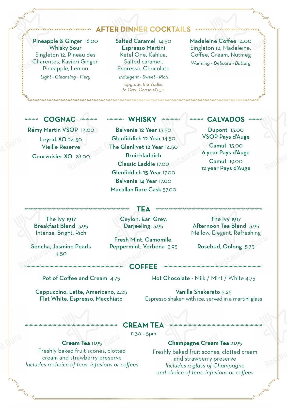 Menu at The Ivy Belfast Brasserie restaurant, Belfast