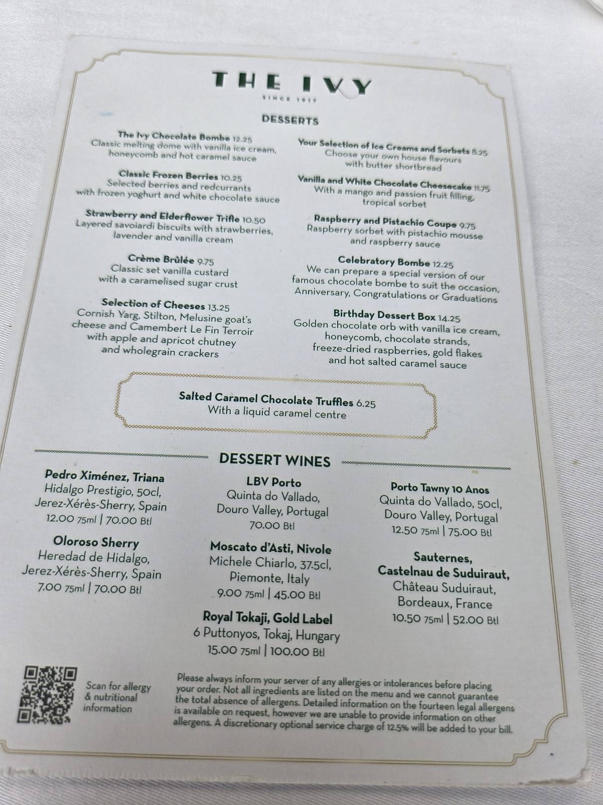 Menu at The Ivy Exeter restaurant, Exeter