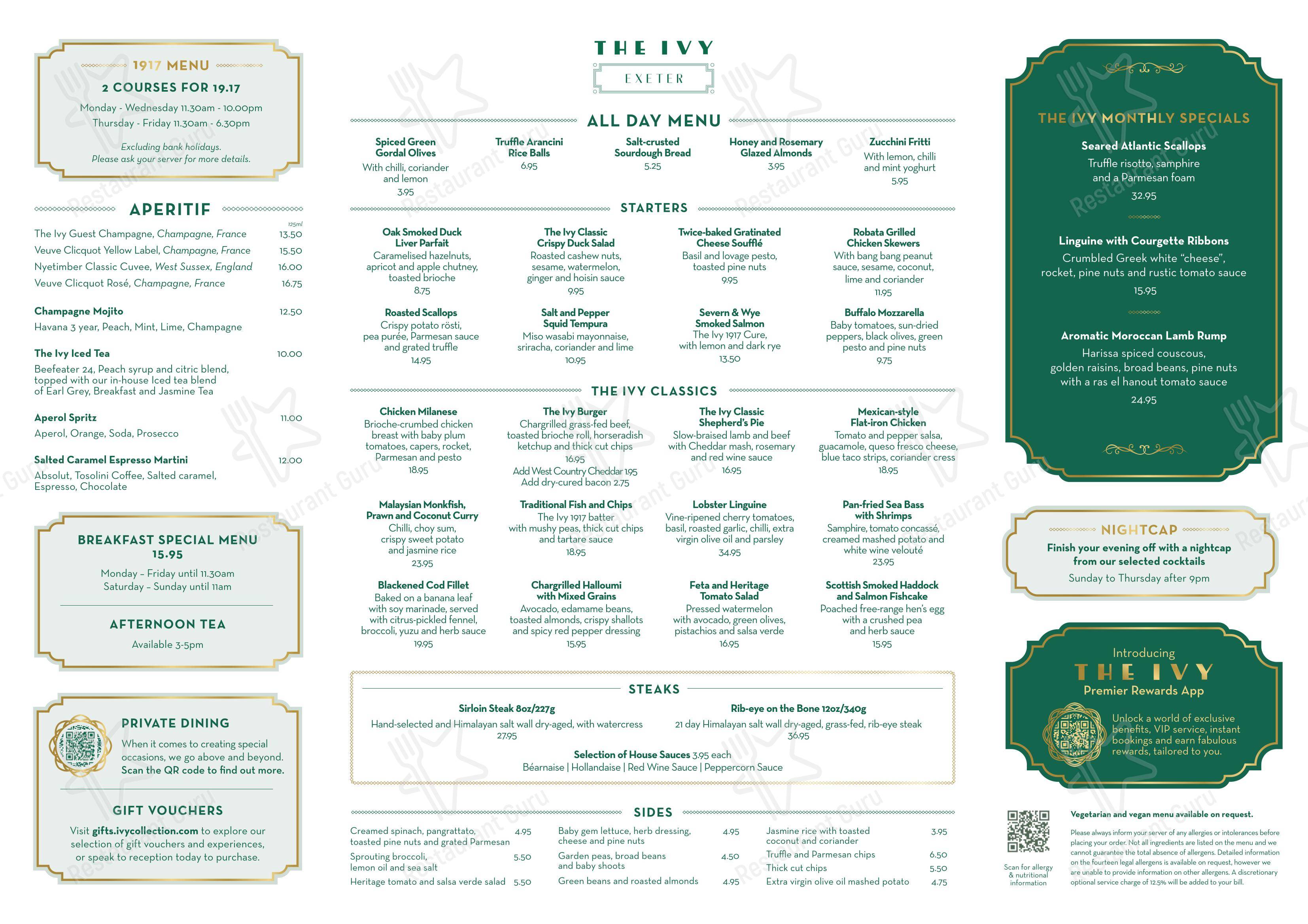 Menu at The Ivy Exeter restaurant, Exeter