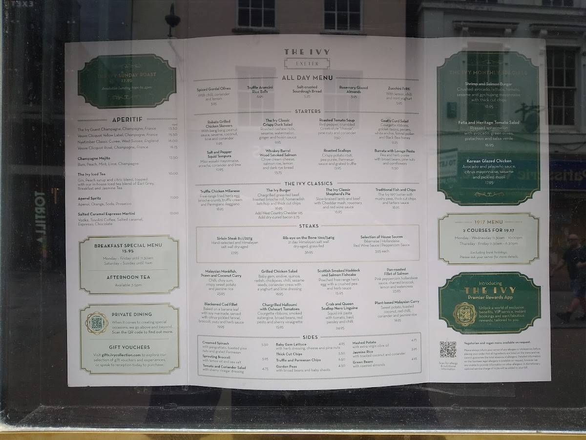 Menu at The Ivy Exeter restaurant, Exeter