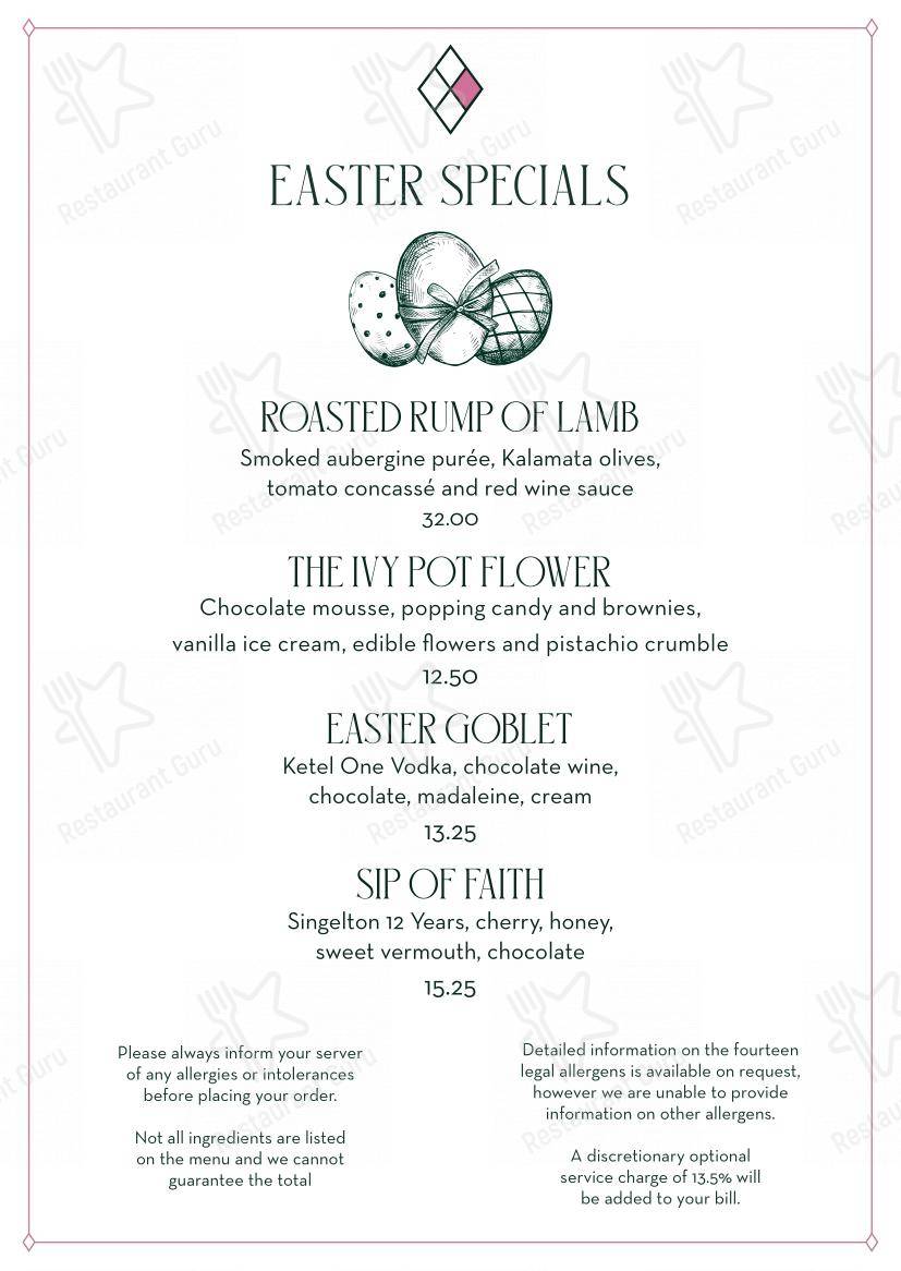 Menu at The Ivy Richmond Brasserie restaurant, Richmond, 9-11 Hill St