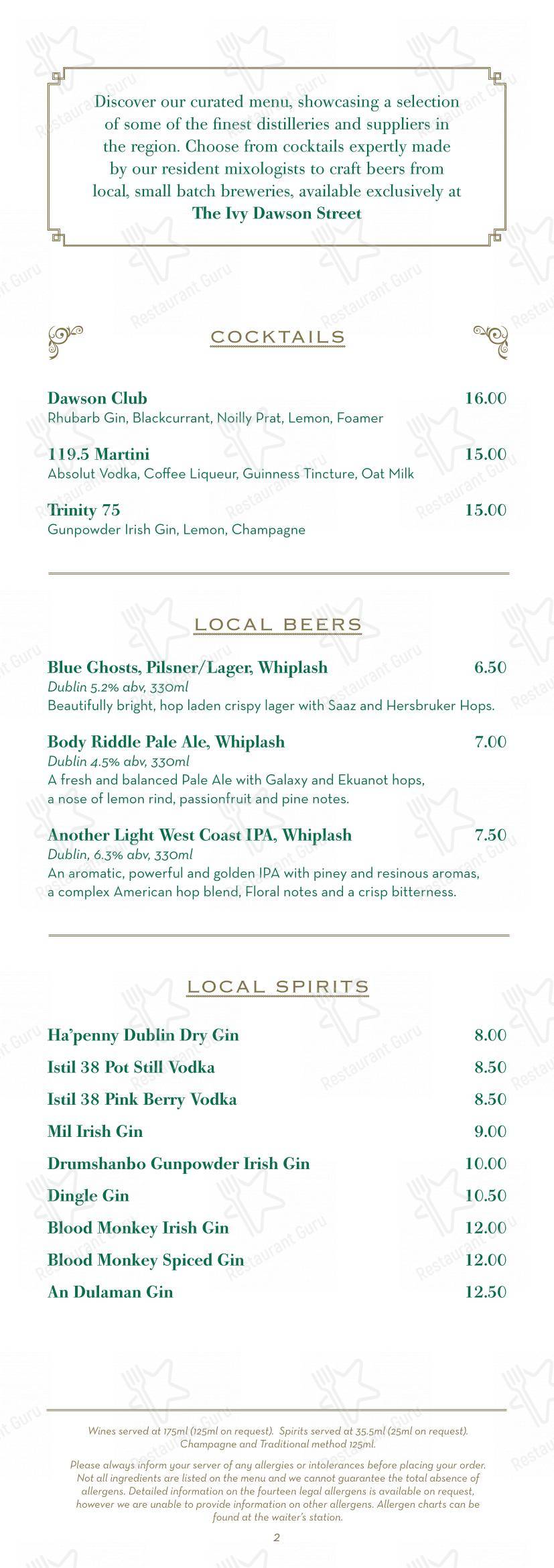 Menu at The Ivy Richmond Brasserie restaurant, Richmond, 9-11 Hill St