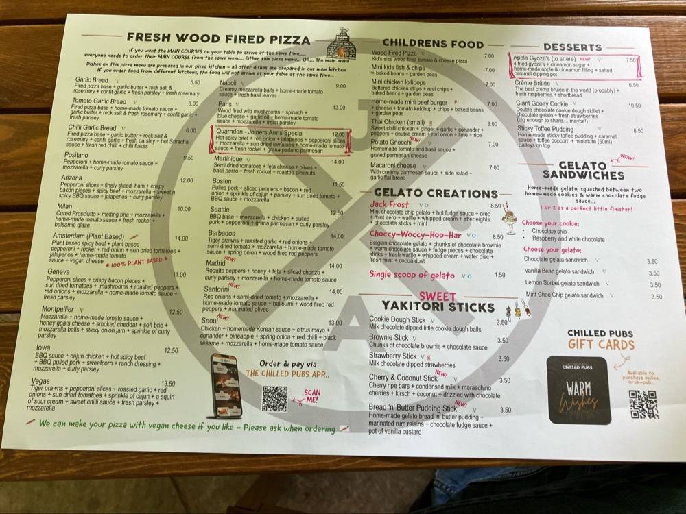 Menu at The Joiners Arms pub & bar, Derby
