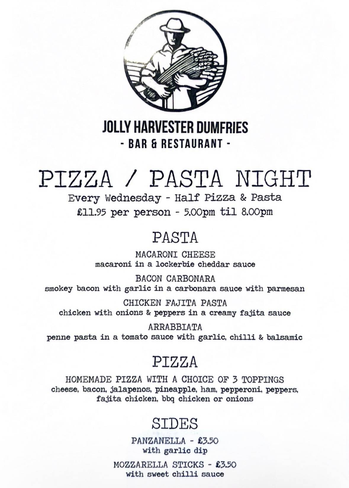 Menu at The Jolly Harvester Bar & Restaurant, Dumfries