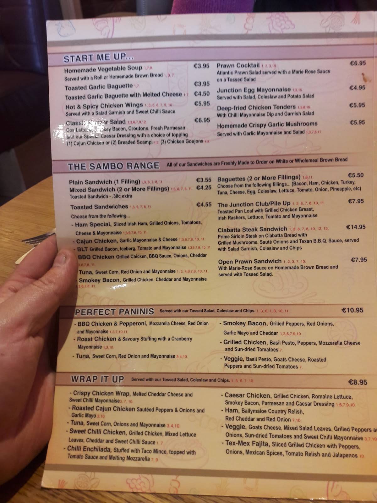 Menu at The Junction restaurant, Ballina