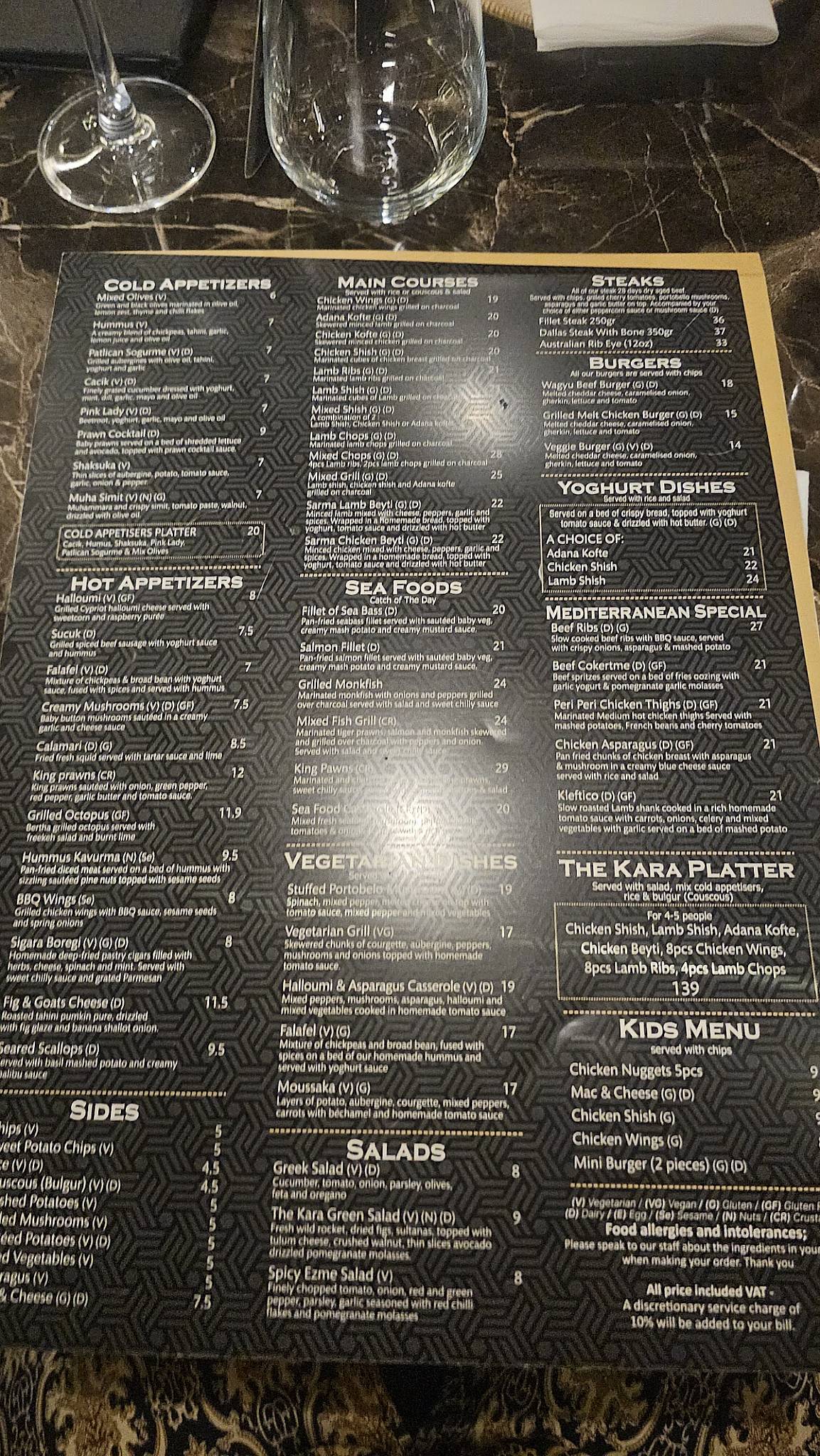 Menu at The Kara Fleet restaurant, Fleet