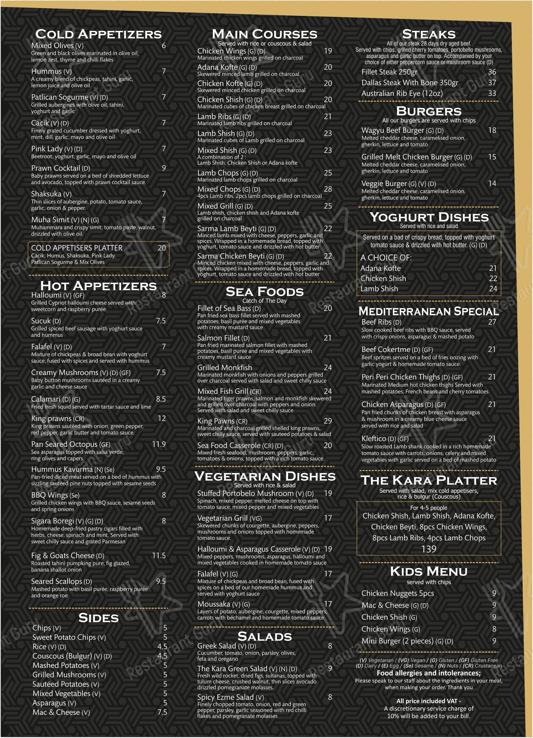 Menu at The Kara Fleet restaurant, Fleet