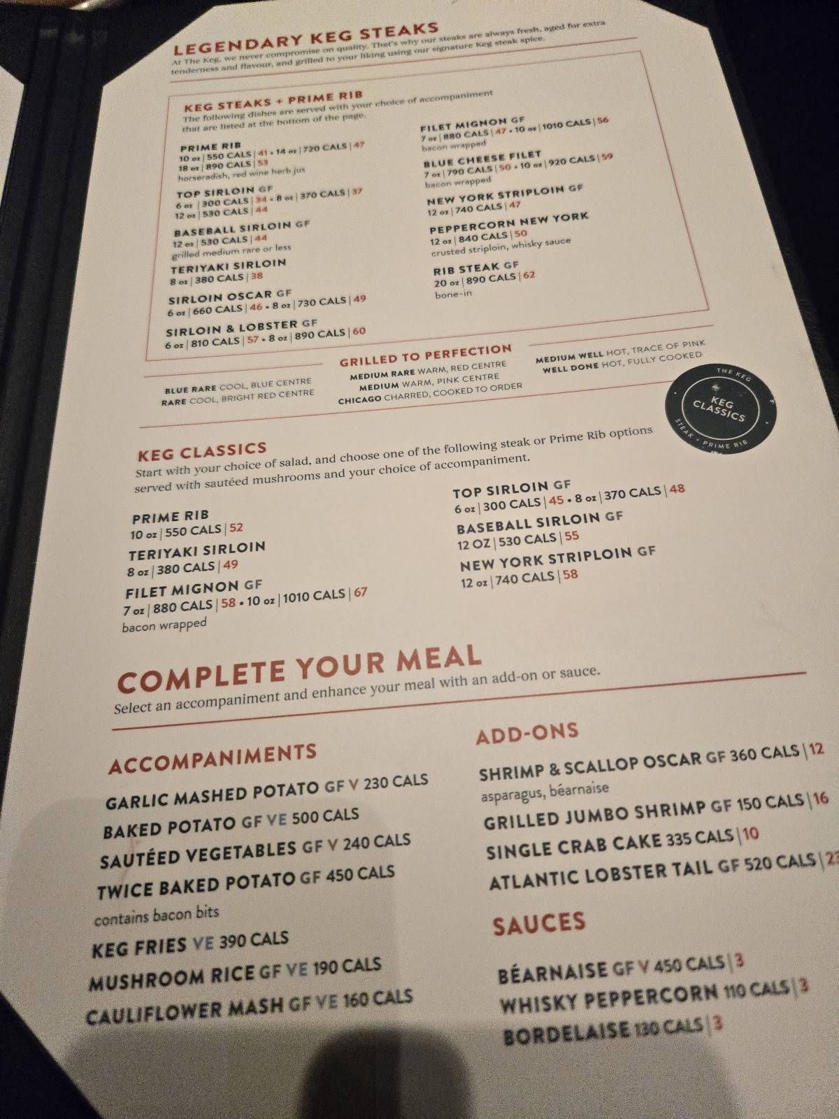 Menu at The Keg Steakhouse + Bar - North York, Toronto, Yonge St