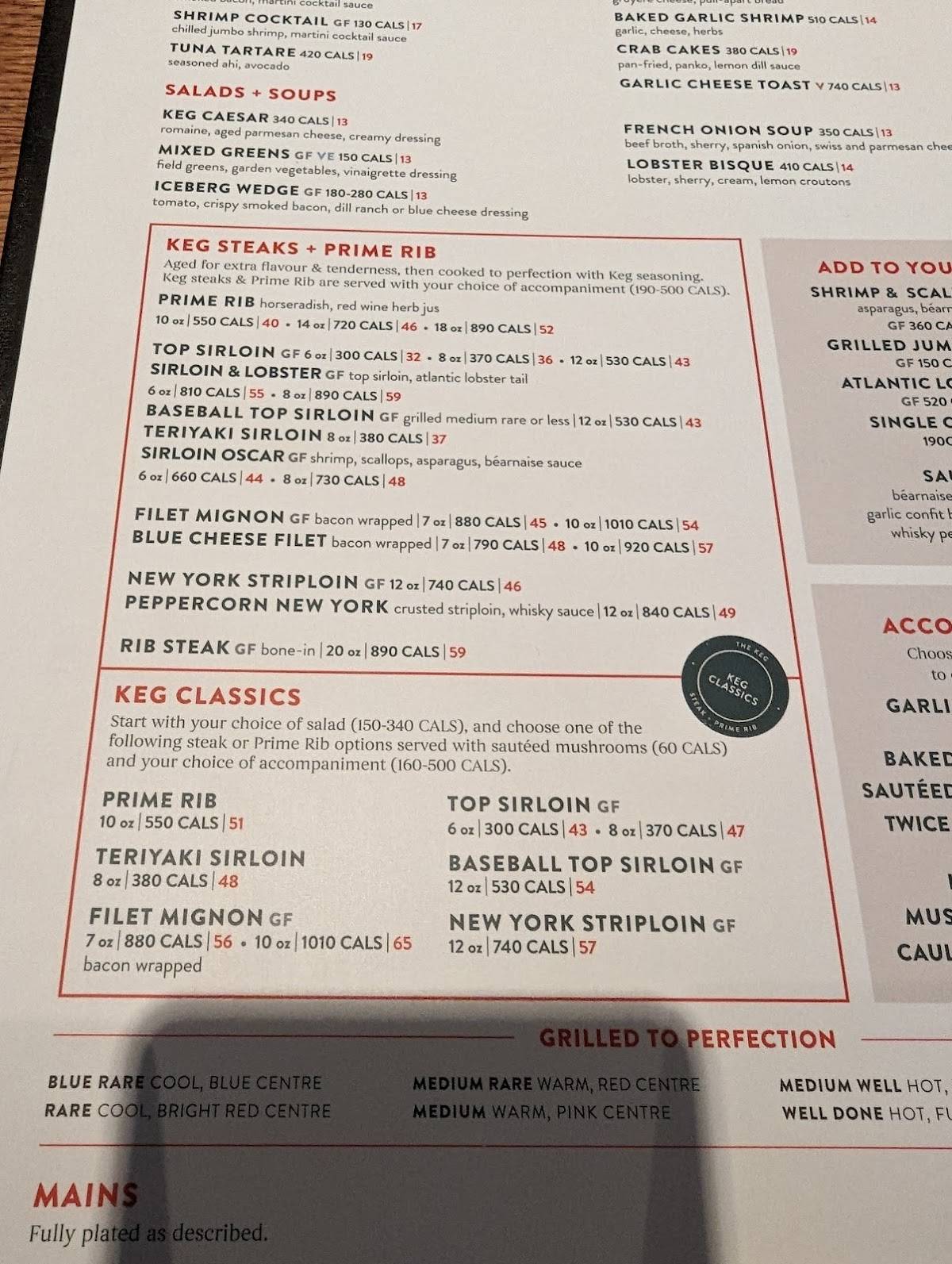 Menu at The Keg Steakhouse + Bar - North York, Toronto, Yonge St
