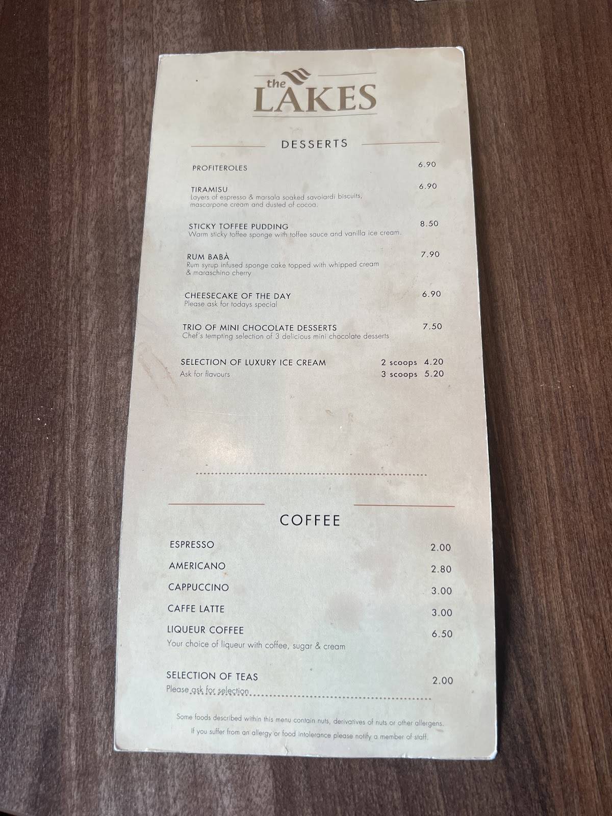Menu at The Lakes Restaurant, Burgh le Marsh