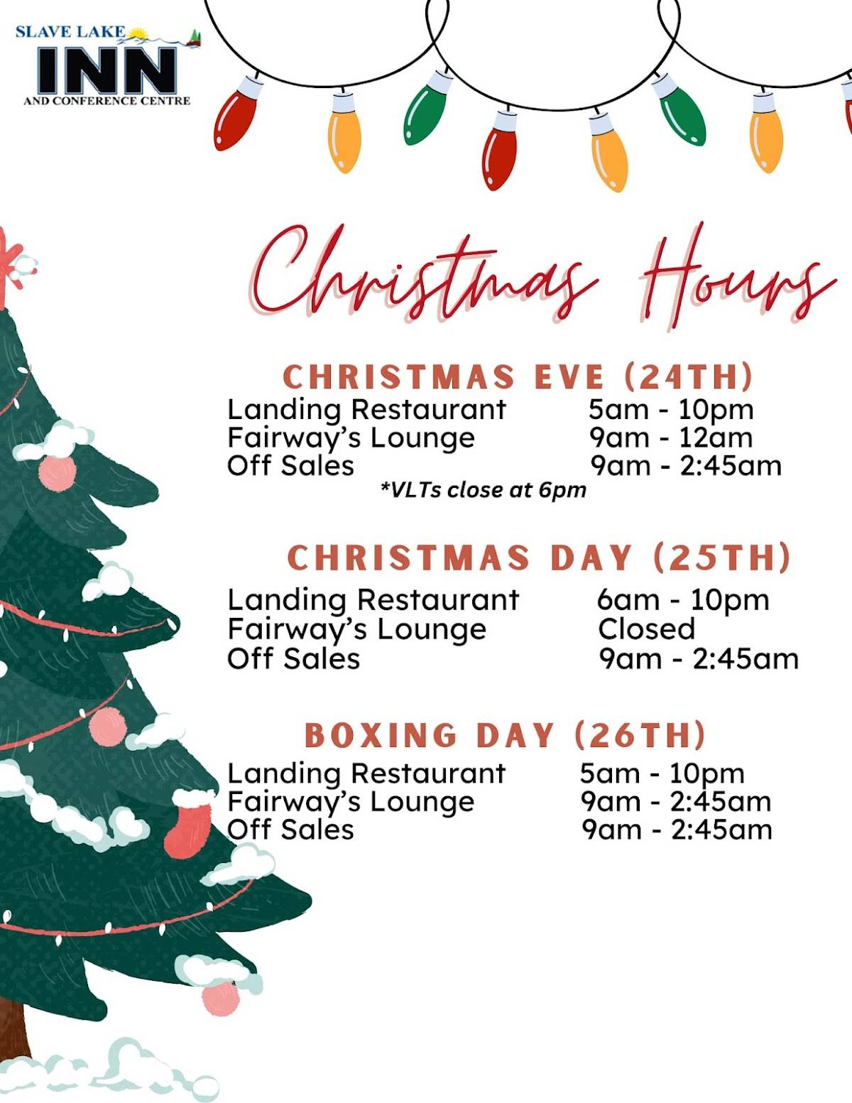 Menu at The Landing restaurant, Slave Lake