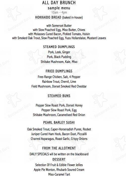 Menu at The Laundry Building pub & bar, London, 2-18 Warburton Rd