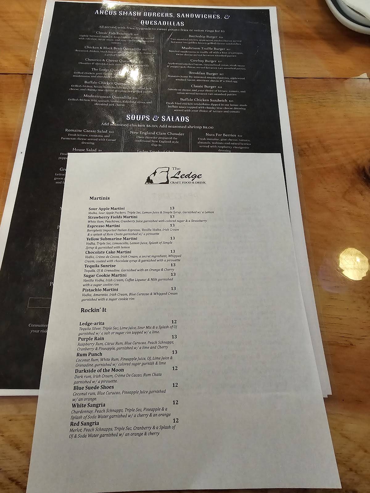 Menu at The Ledge pub & bar, Freetown