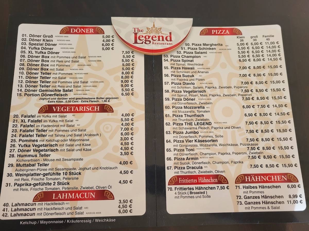 Speisekarte von The Legend Restaurant, Alzey