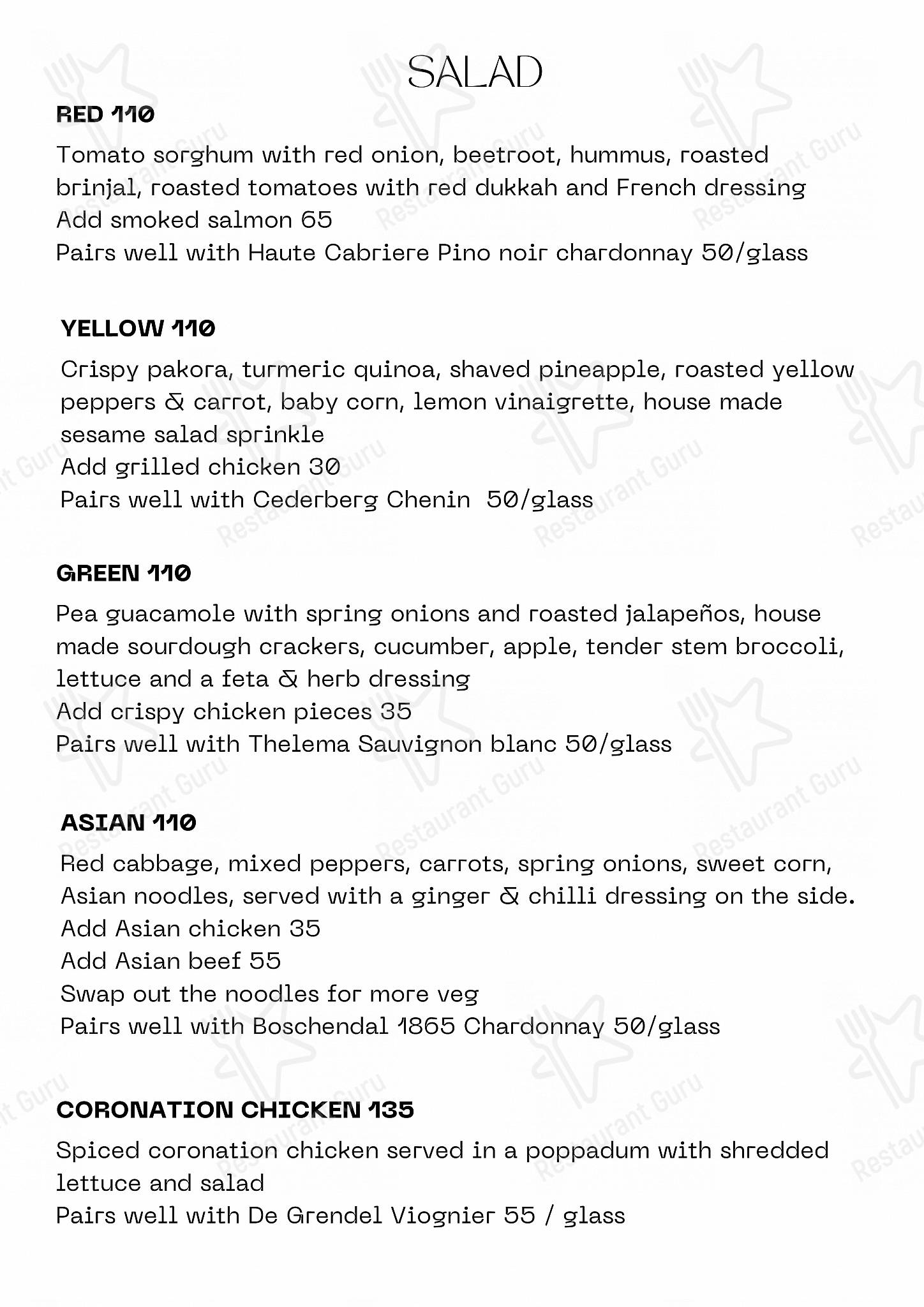 Menu at The Lemon Tree Restaurant, South Africa, 22 1st Ave