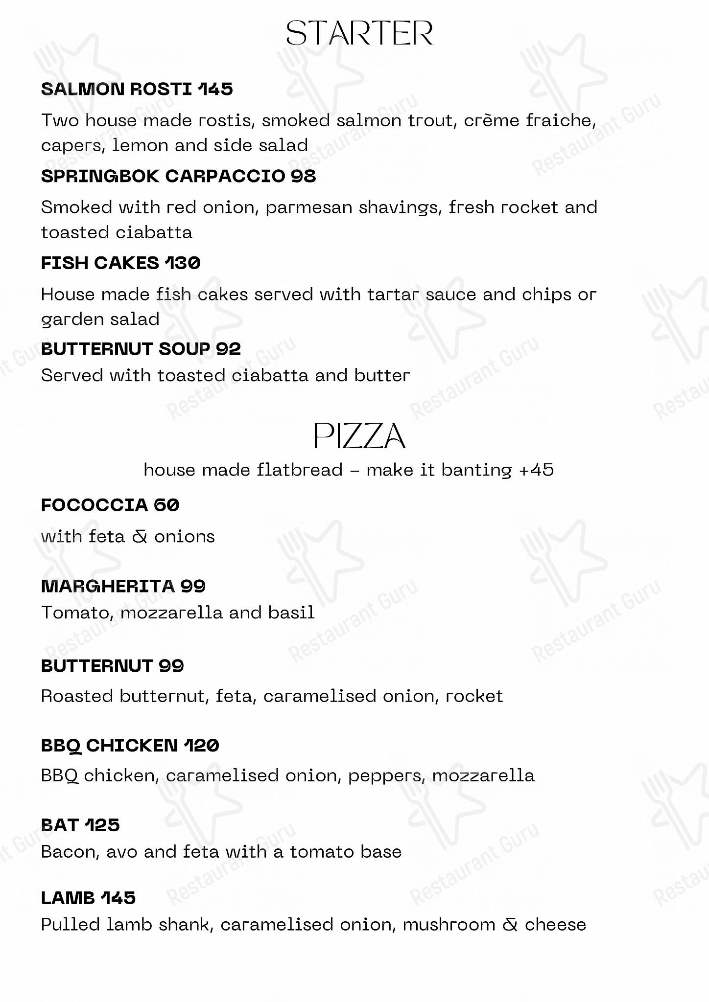 Menu at The Lemon Tree Restaurant, South Africa, 22 1st Ave