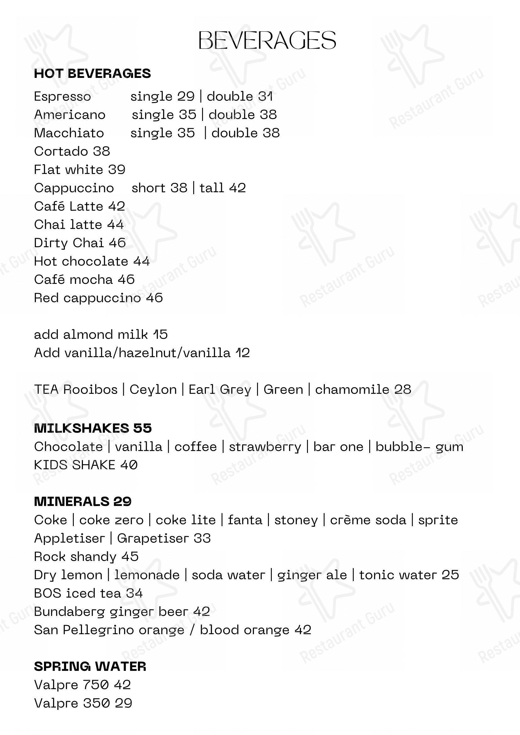Menu at The Lemon Tree Restaurant, South Africa, 22 1st Ave