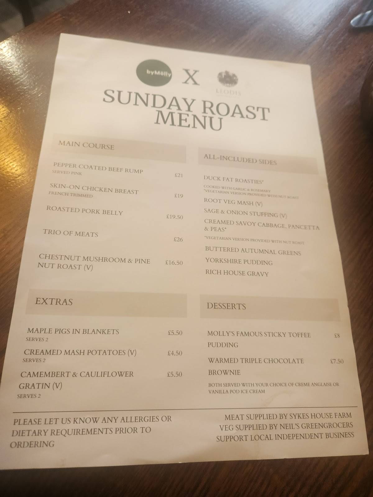 Menu at The Leodis pub & bar, Leeds