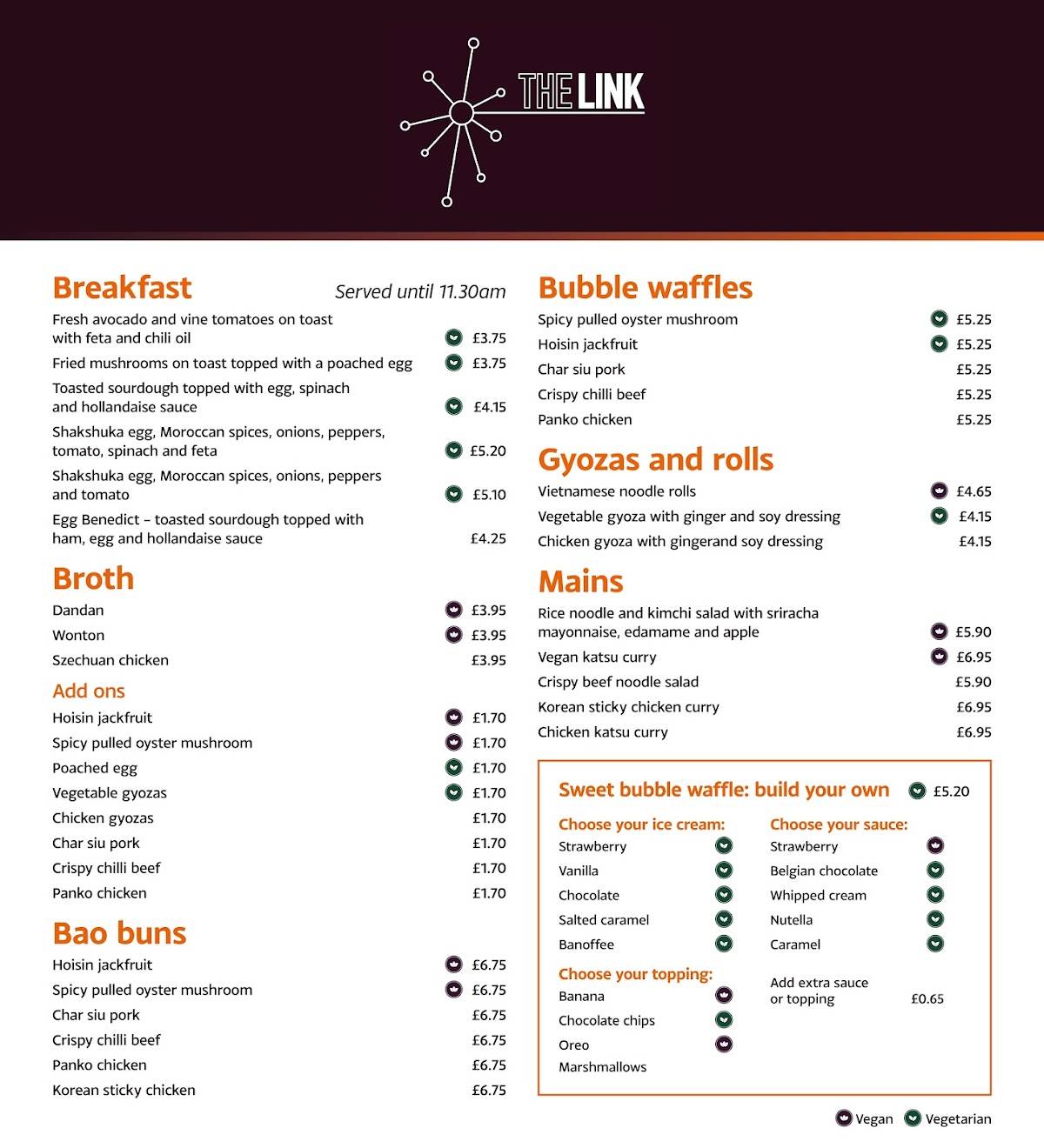 Menu at The Link cafe, York