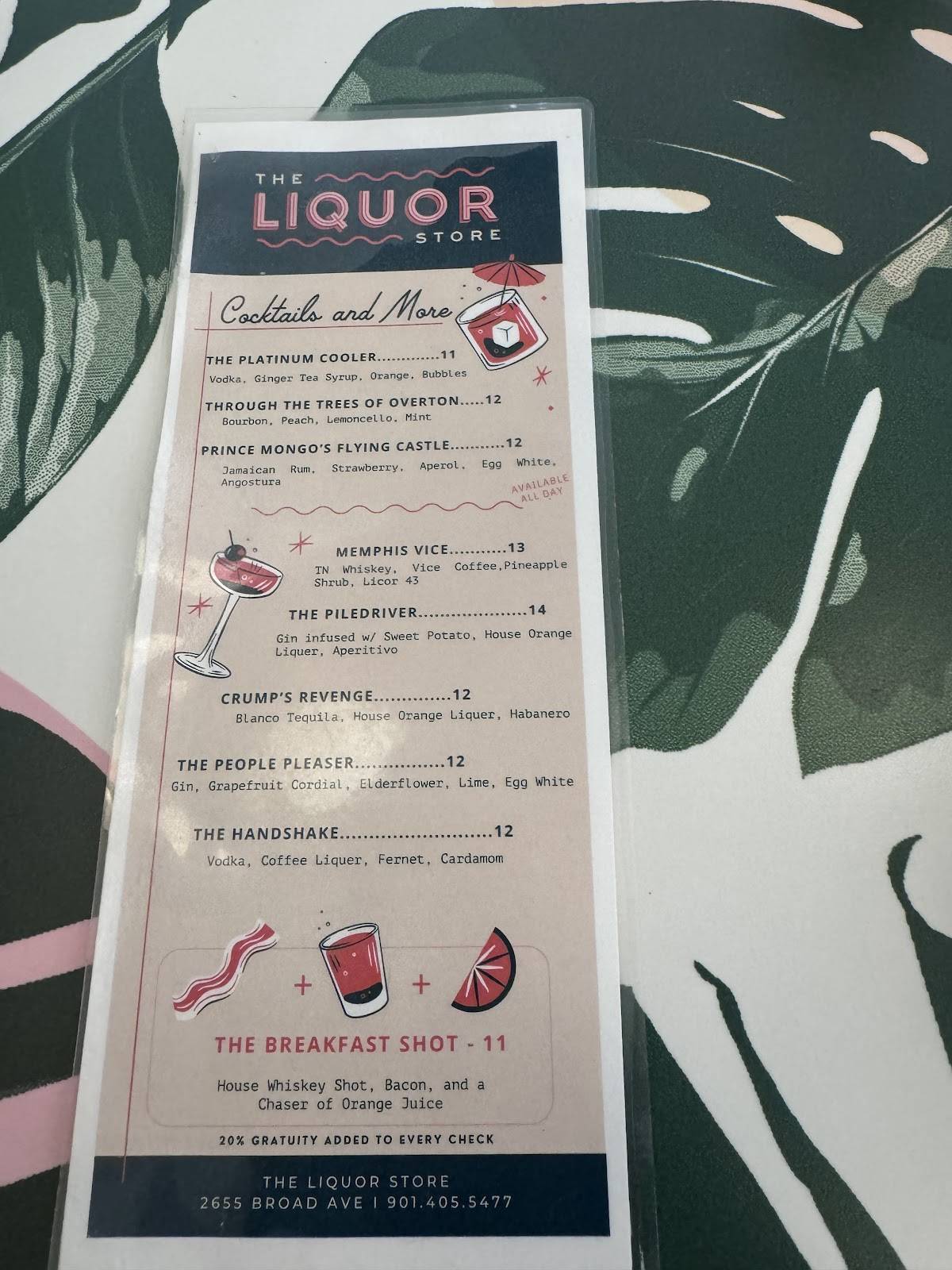Menu at The Liquor Store Diner cafe, Memphis
