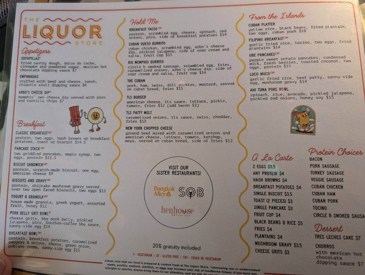 Menu at The Liquor Store Diner cafe, Memphis