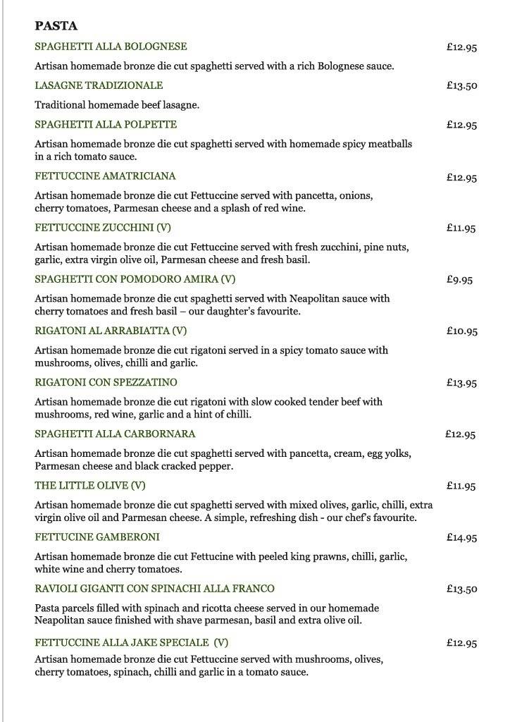 Menu at The Little Olive restaurant, Barry