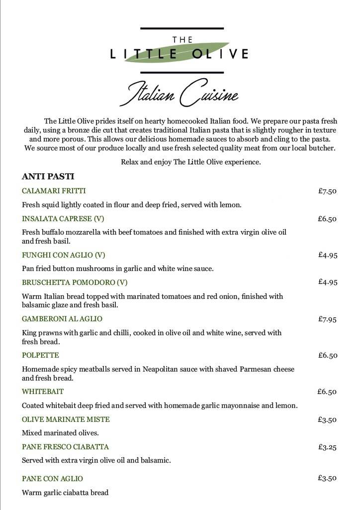 Menu at The Little Olive restaurant, Barry, 19 Broad St
